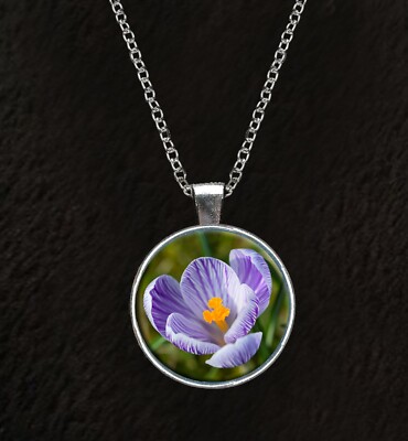 Crocus Flower Pendant On 18" Silver Plated Fine Metal Chain Necklace ...