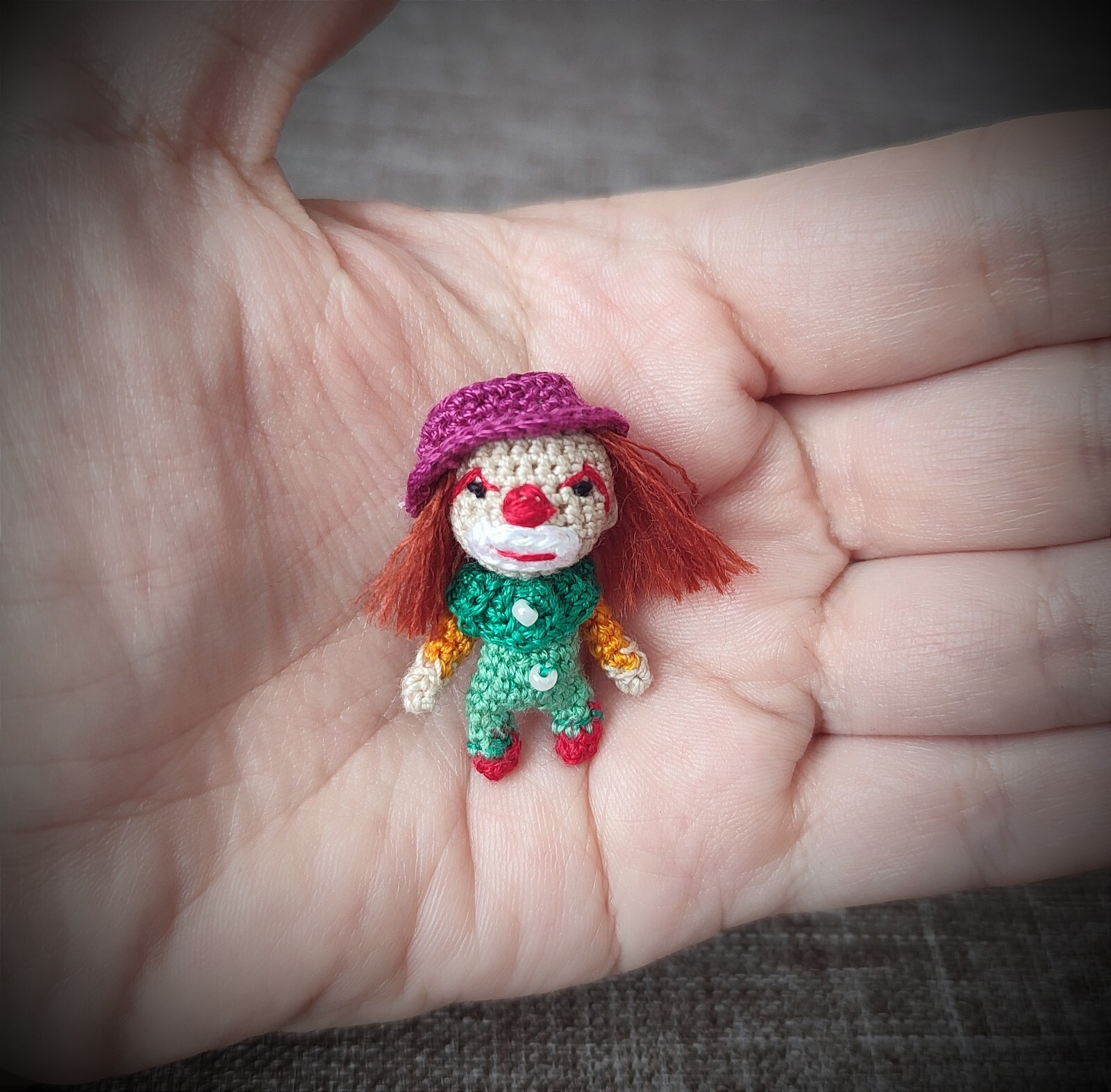 Dollhouse miniature clown crochet. Micro clown handmade. Miniature ...