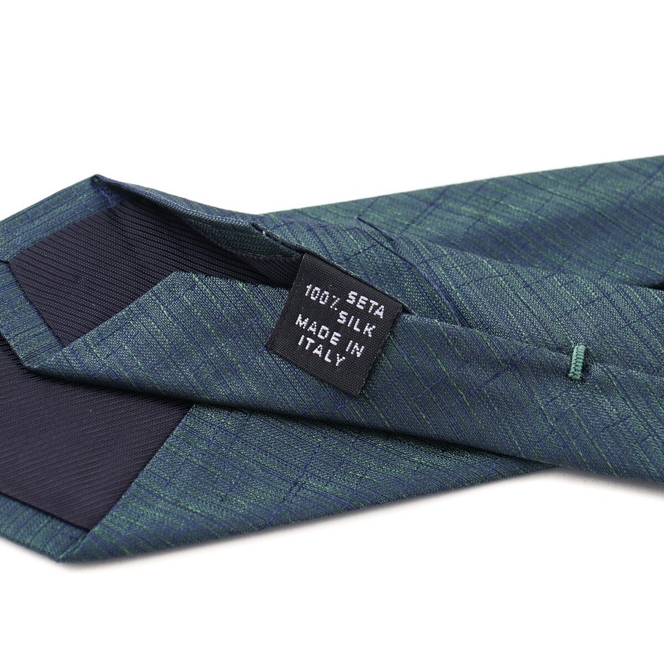 Luigi Borrelli Napoli Narrow 2.25" Blue and Green Hatched Check Silk ...