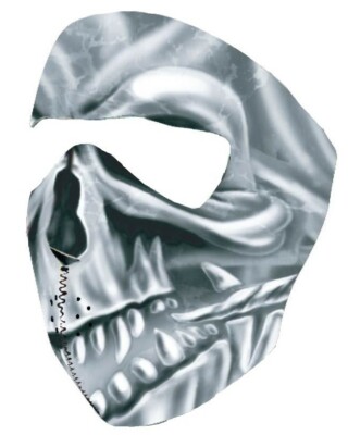 Ghastly Smoke White Skull Neoprene Face Mask Reversible to Black Biker ...
