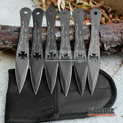 BRAND NEW 5.5" 6pcs Flaming NINJA Military Knife Set Arm Sheath 10306F ...