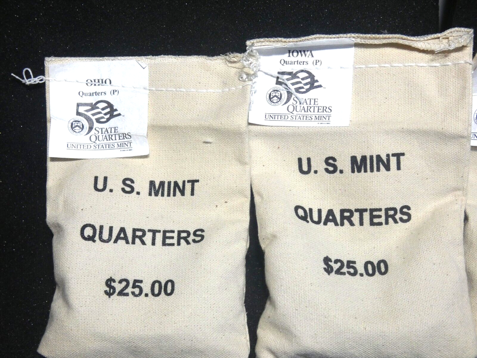 3 LOWEST MINTAGE STATE QUARTER MINT SEWN BAGS MAINE P OHIO P IOWA P ...