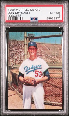 1960 MORRELL MEATS DODGERS DON DRYSDALE DODGERS PSA 6 NEW LABEL VINTAGE ...