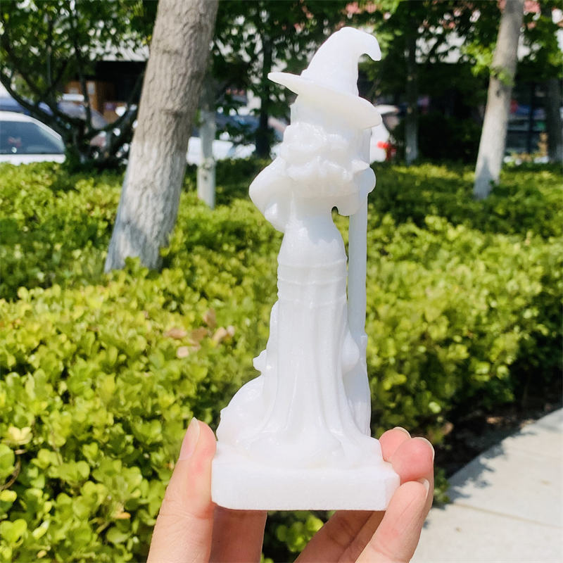 1pc Natural white jade wizard cat carved Quartz Crystal stone skull ...