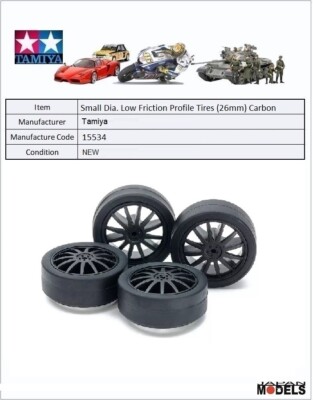 Mini 4wd Small Dia. Low Friction Profile Tires (26mm) Carbon Wheels ...