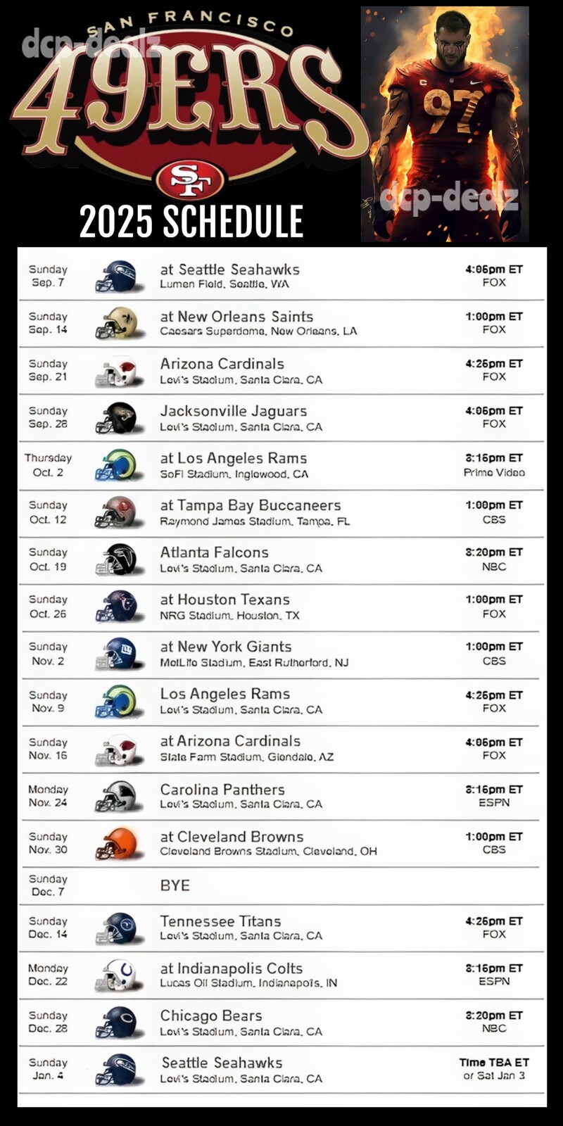 SAN FRANCISCO 49ers 2025 NFL Football Schedule Fridge Magnet 4" x 8" | eBay