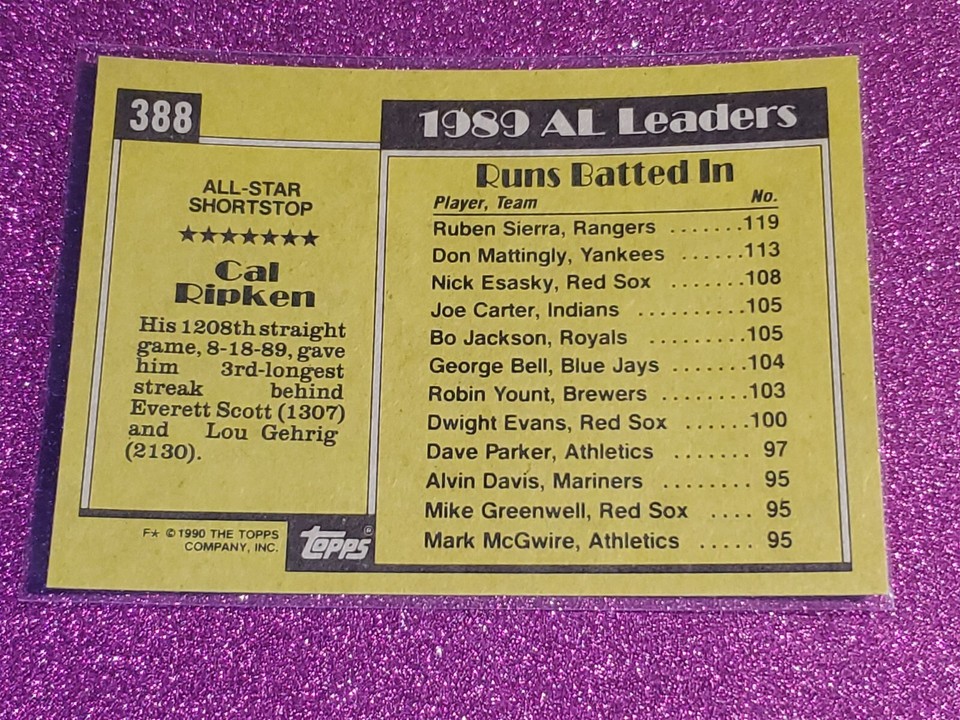 1990 Topps #388 Cal Ripken Baltimore Orioles HOF | eBay