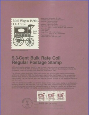 MAIL WAGON 1880s TRANSPORTATION COIL 1981 USPS FD Souvenir Page #1903 ...