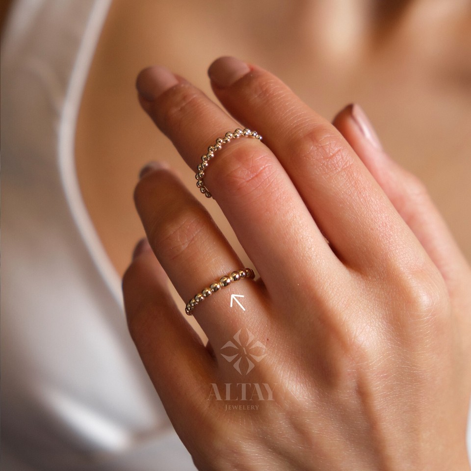 14K Gold Bead Ring, 14K Knuckle Band, Bead Band, Beaded Gold Ring ...