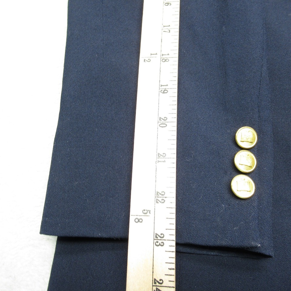 Brooks 346 Wool Blazer Mens 44S Navy Gold Button Classic Sport Coat 3 ...