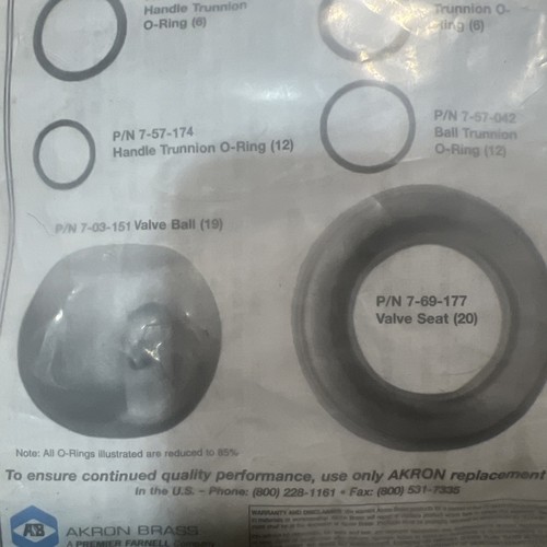 Genuine AKRON STYLE 9136 1 1/2" SWING OUT VALVE SERVICE KIT, 7615/7815 ...