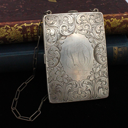 Antique Engraved Sterling Silver Sovereign Coin Case & Stamp Compact ...