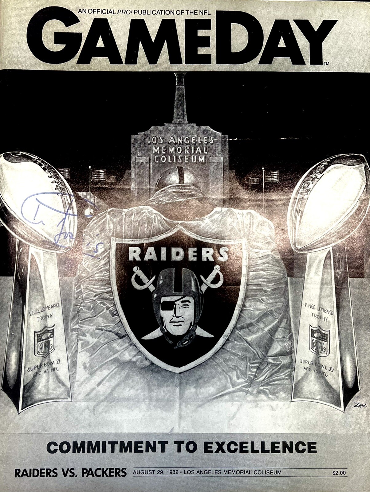 Al Davis Signed LA Raiders Aug 29, 1982 Program Raiders Vs Packers Full ...