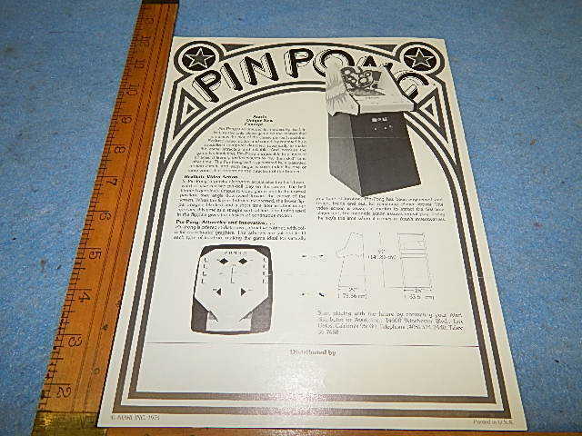 1974 Atari PIN PONG Video Arcade Game Advertising Flyer | eBay