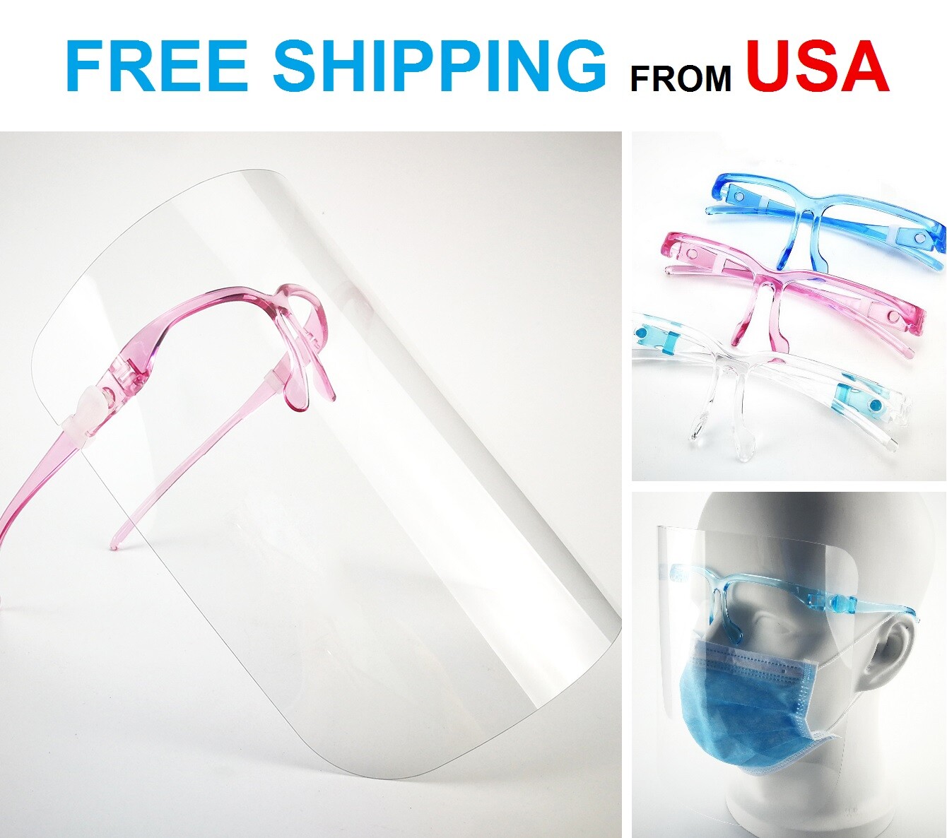 [2-4-8-PACK] Adult Anti-Fog Clear Safety Glasses Face Mask Shield ...