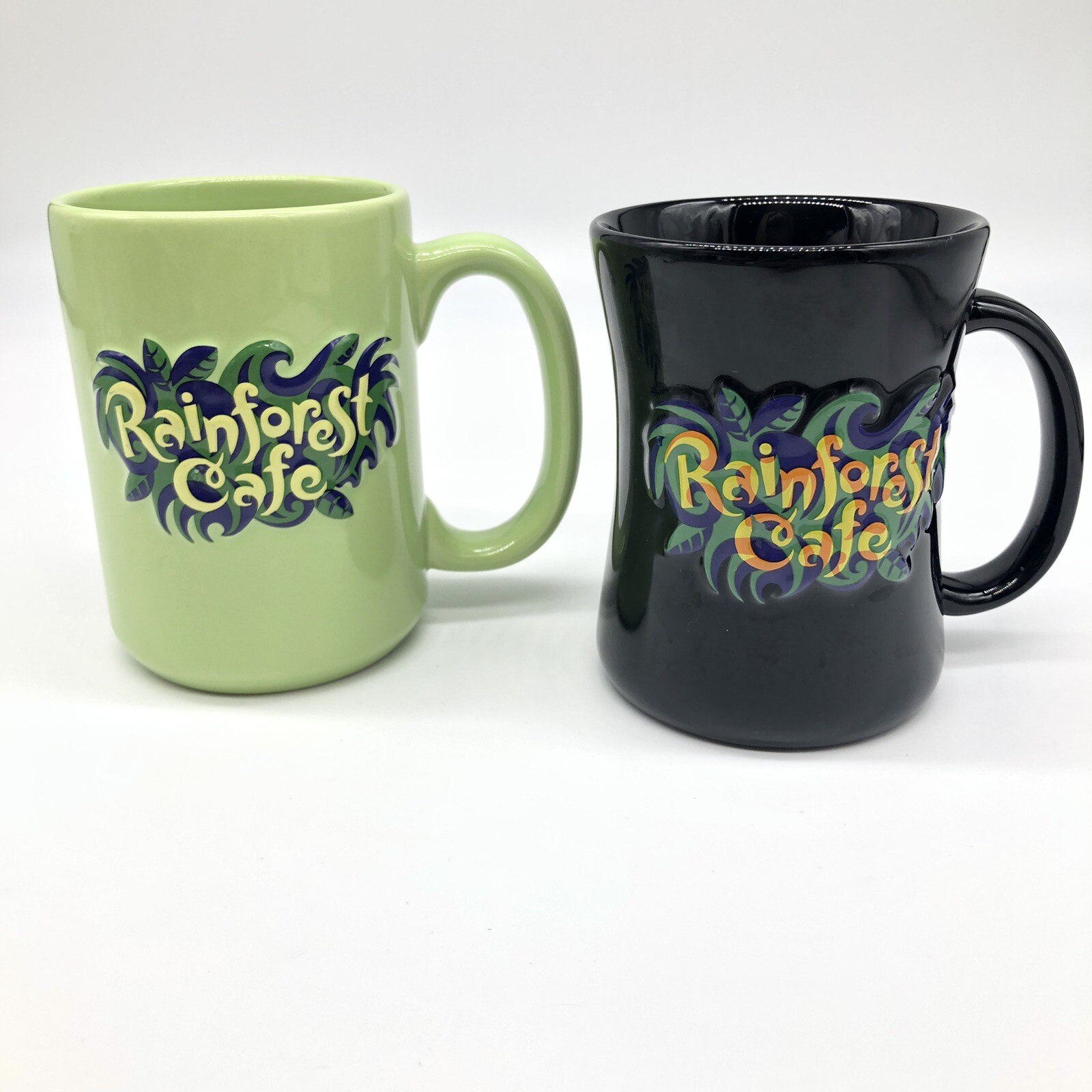 Rainforest Cafe Set Of 2 Mugs Green And Black Cha Cha Frog Coffee Mugs ...