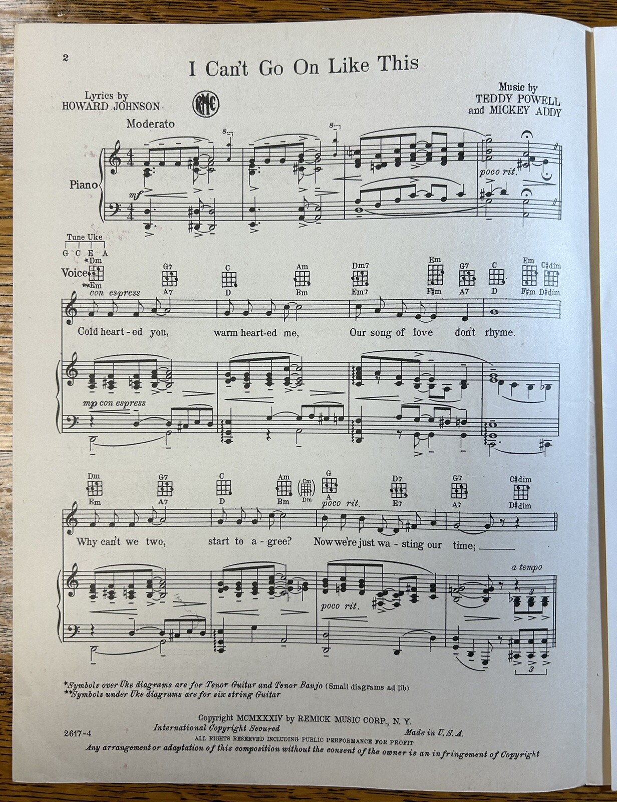 I Can’t Go on Like This 1934 Piano Sheet Music Johnson, Powell, Addy | eBay