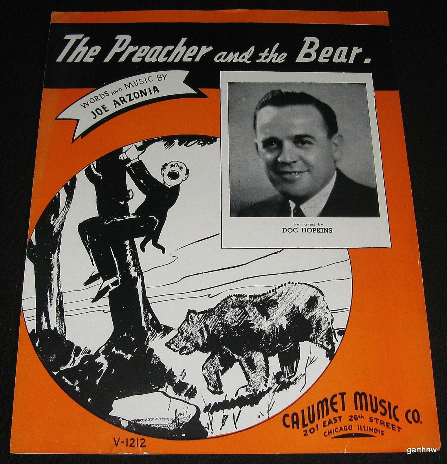 THE PREACHER AND THE BEAR 1938 ART & MUSIC SHEET DOC HOPKINS UP A ...