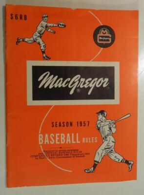 VINTAGE BASEBALL RULES BOOK 1957 MACGREGOR GLOVES WILLIE MAYS DEL ...