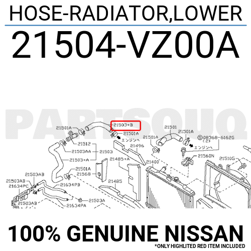 21504-vz00a Nissan Hose-radiator Lower 21504VZ00A Genuine OEM Part for ...