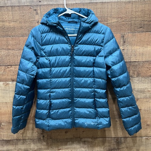 Eddie Bauer 650 Down Puffer Jacket Hooded Womens Blue Zip Size XS | eBay