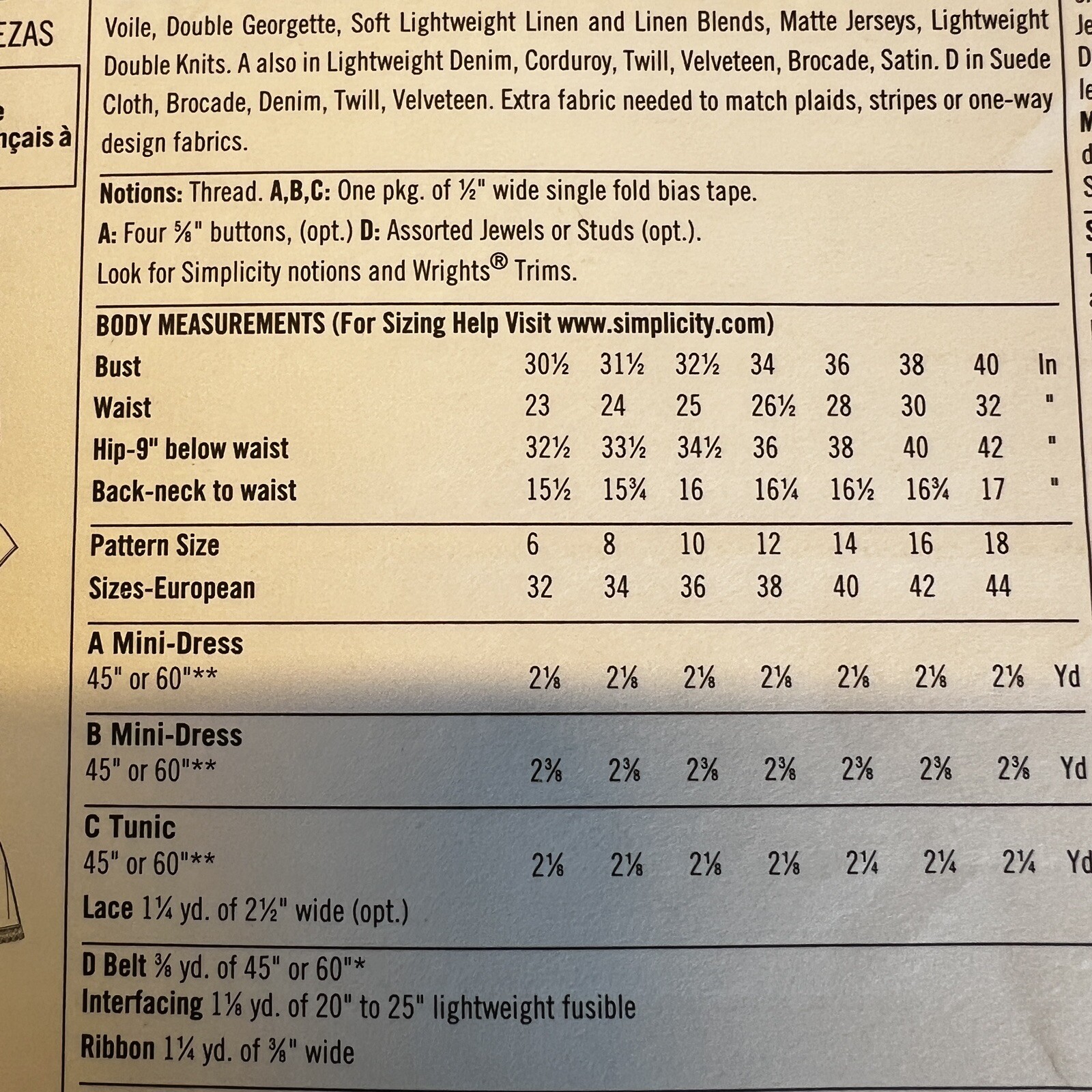 Simplicity 2147 Misses Mini Dress Tunic Pattern Learn to Sew UCT Sz 6 ...