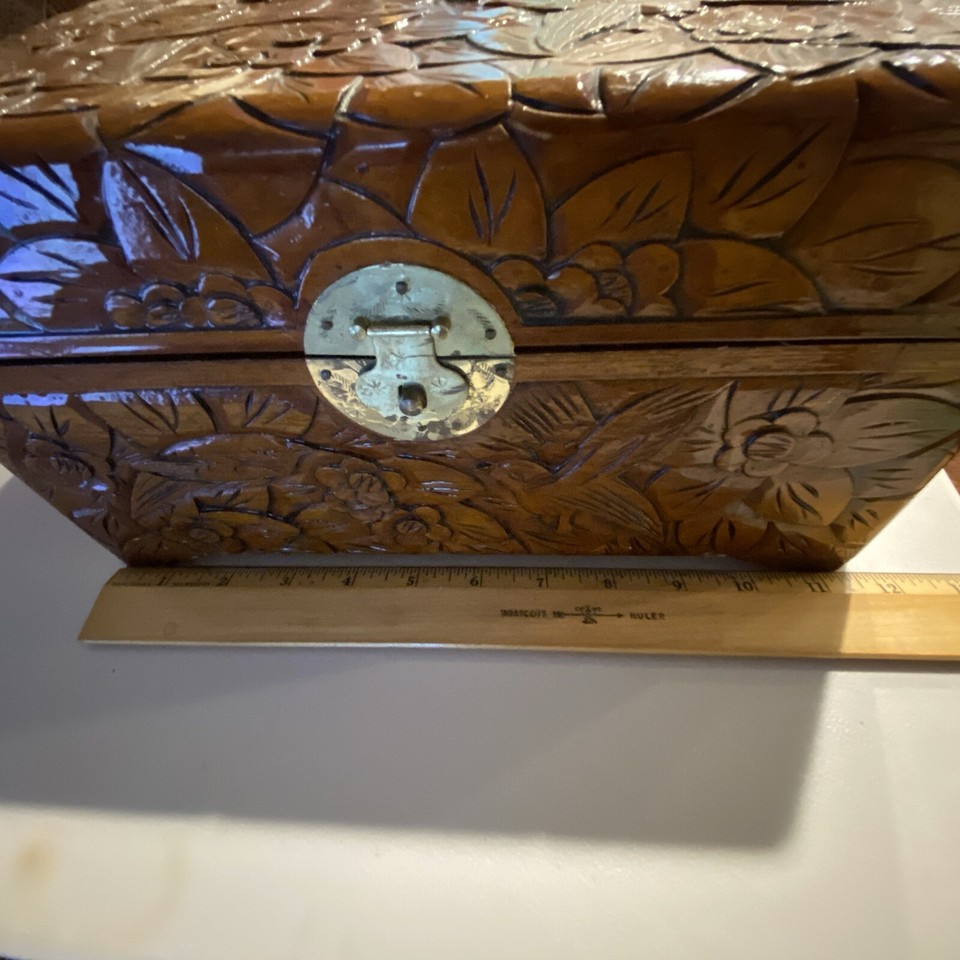 Antique Chinese box Victorian carved bird box sweetheart chest /box | eBay