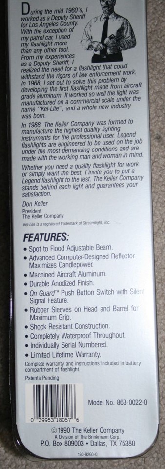 Brinkmann Keller Legend Two D Cell size flashlight aluminum new black ...