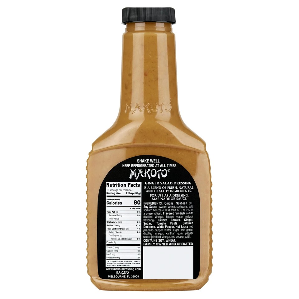 Makoto Original Ginger Salad Dressing, Fresh Refrigerated, 16 oz Bottle ...