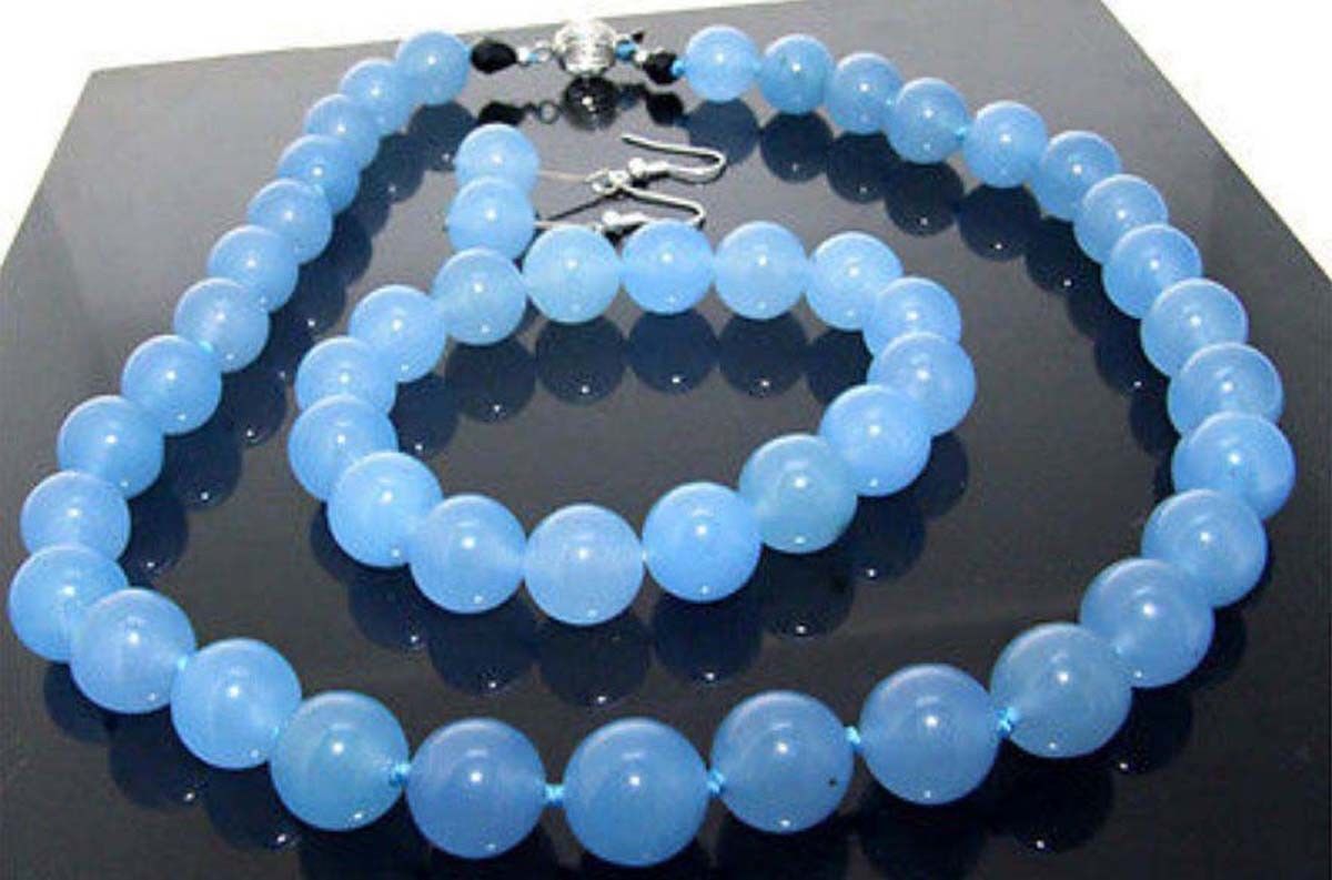 8mm Natural Blue Jade Round Gemstone Beads Necklace Bracelet Earring ...