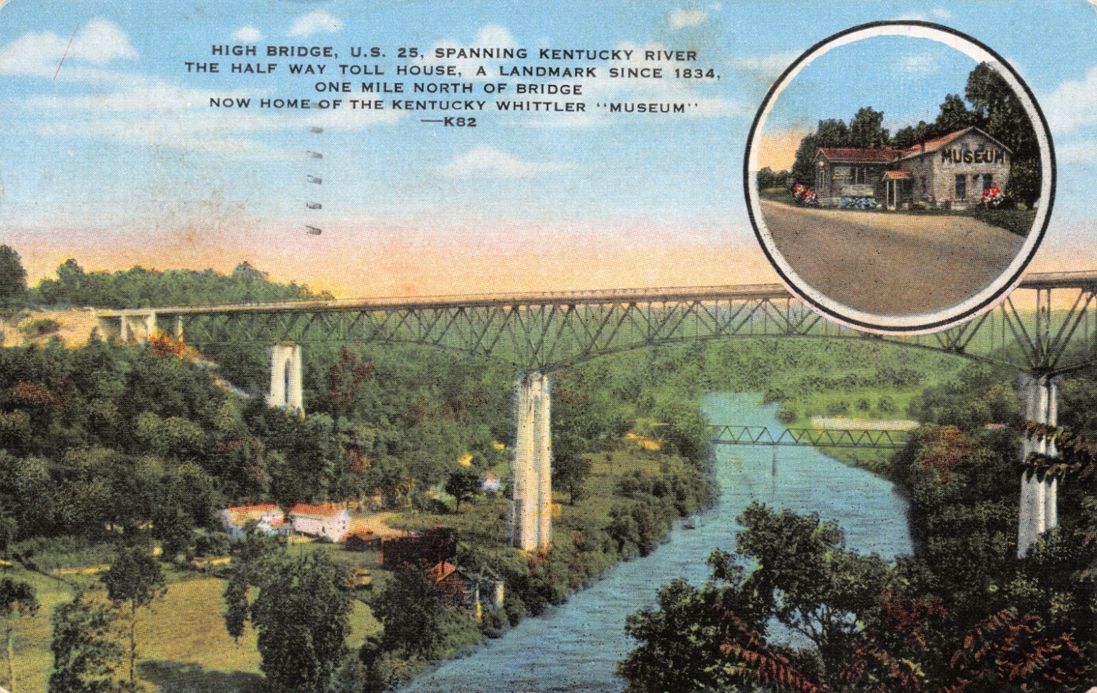 Clays Ferry KY River Bridge and Whittler Museum Vintage 1950s Linen ...