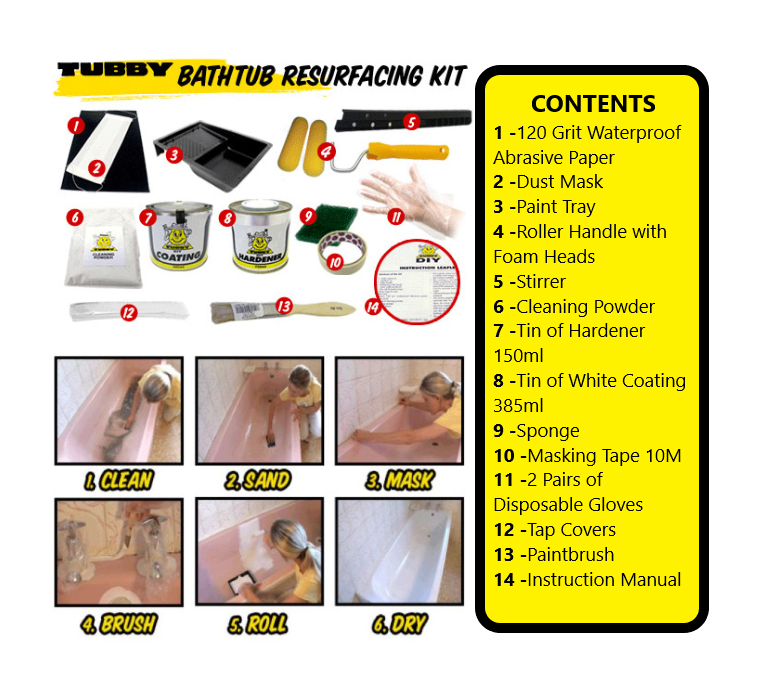 Tubby Bath Resurfacing Repair Kit White Application Tools Included ...