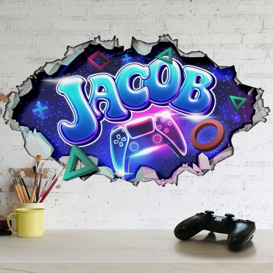 PERSONALISED LARGE GAMER PLAYSTATION WALL ART STICKER FOR BEDROOM ...