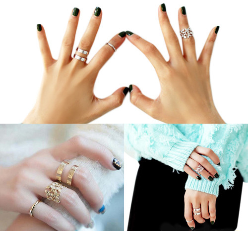 3Pcs Midi Finger Ring Set Silver Gold Stack Above Knuckle Flowers Rings ...