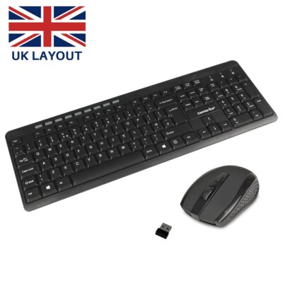 2.4GHz Wireless Keyboard And Mouse Combo Set UK Full-Size & USB Dongle ...