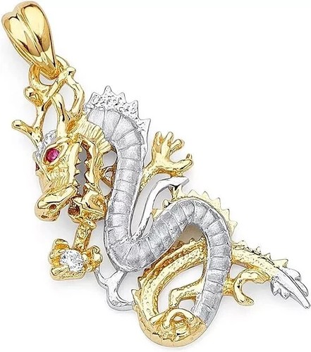 1.00 Ct Round Cut Lab Created Ruby Dragon Men's Pendant 14K Two-Tone ...