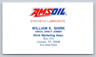 1970s 1980s Business Card AMSOIL Shirk Marketing Ulysses PA Vtg | eBay