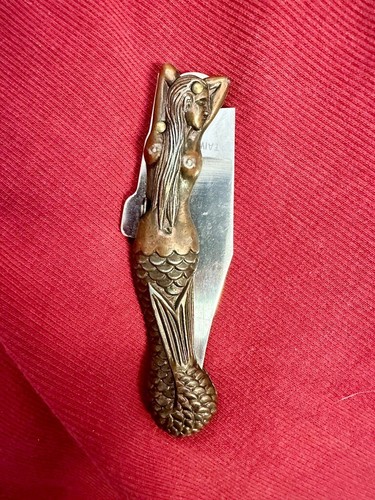 MERMAID SHAPED METAL FOLDING KNIFE, 3" STAINLESS BLADE, COOPER/BRONZE ...