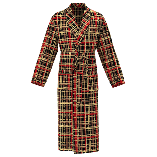 Mens Black Plaid Gold Chain Print 100% Silk Bath Robe Night Dress ...