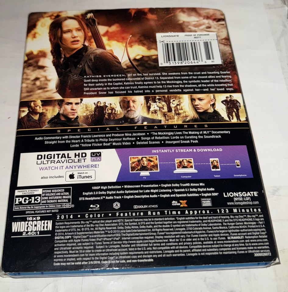The Hunger Games Mockingjay Part 1 Blu-ray DVD Digital HD Combo ...