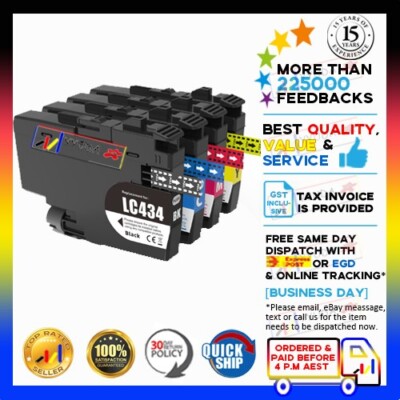 4x NON-OEM LC434 LC-434 BCMY Ink Cartridges for Brother DCP-J1200W ...