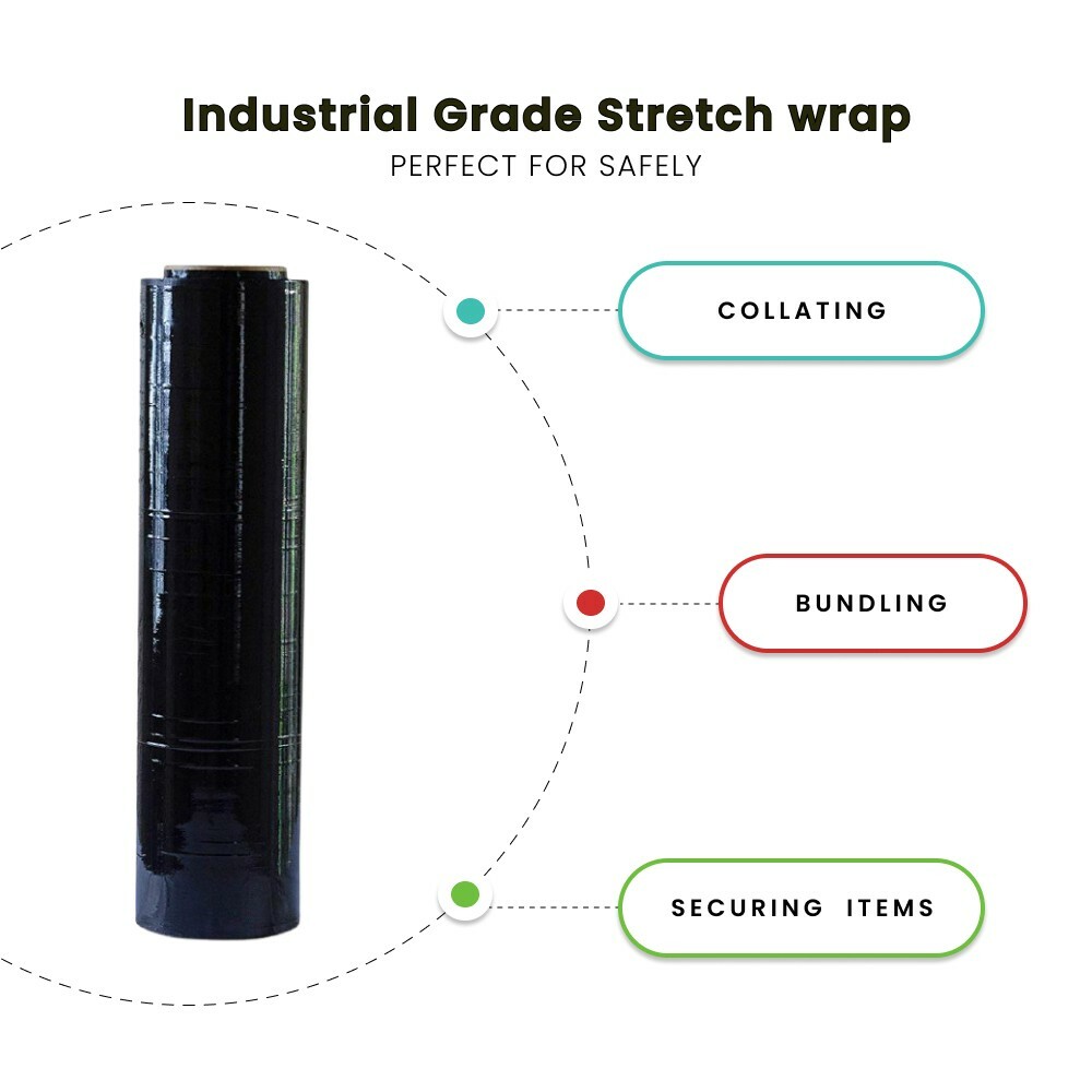 Pallet Stretch Shrink Wrap Black Packing Box Wrapping Film 18 inch x ...