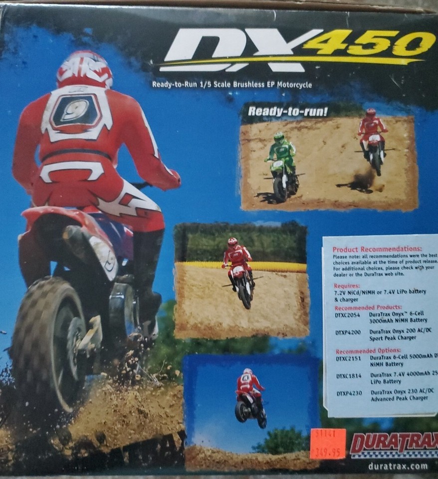 NEW RARE Vintage Duratrax DX450 RC Dirt bike Kawasaki Green Brushless ...