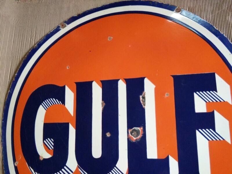PORCELAIN GULF DEALER ENAMEL SIGN 30X30 INCHES DOUBLE SIDED | eBay