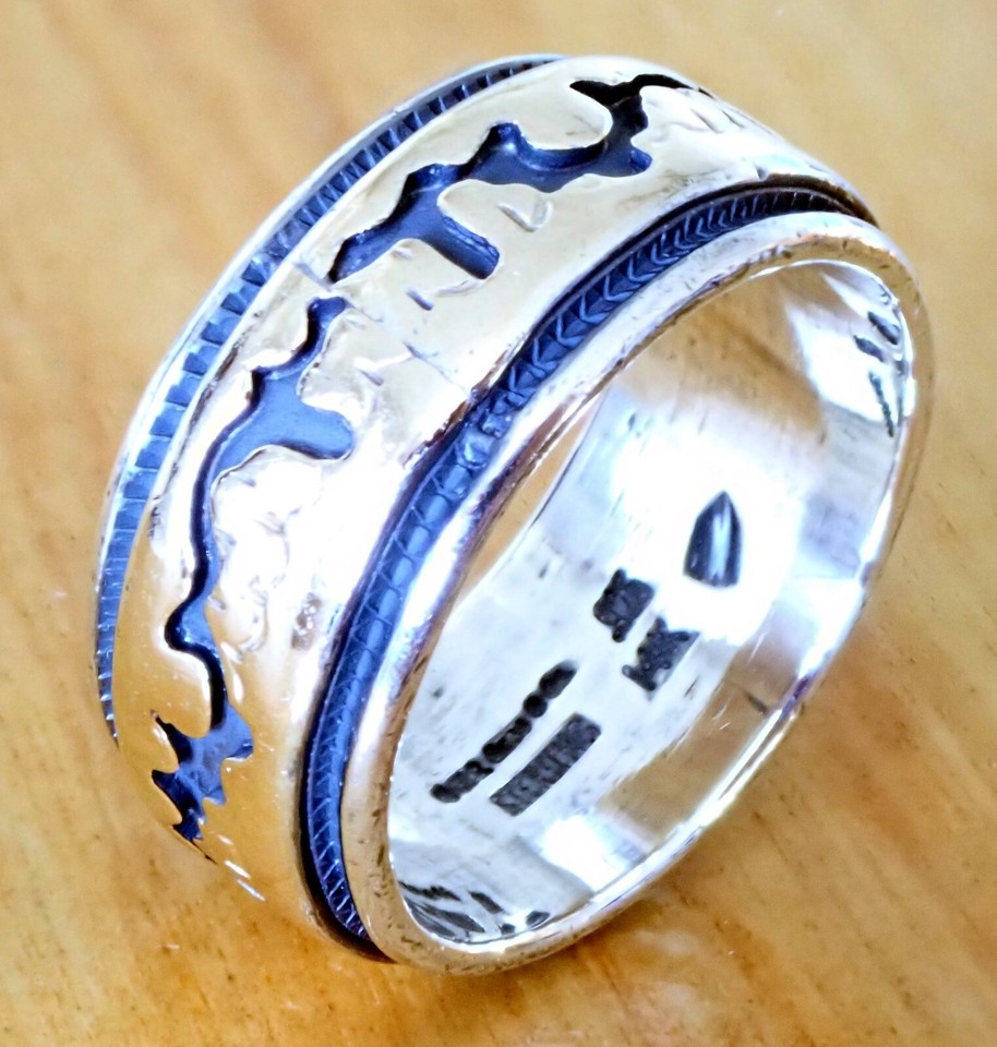 Sz 9 Rare Vintage Native American Navajo 14K Gold & Silver StoryTeller ...