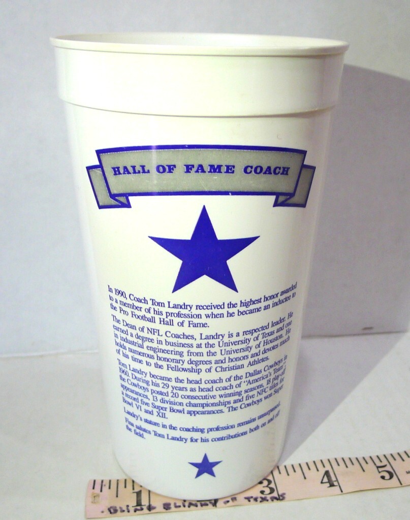 1993 Dallas Cowboys Tom Landry Star Graphic Pepsi Cola FINA Plastic Cup ...