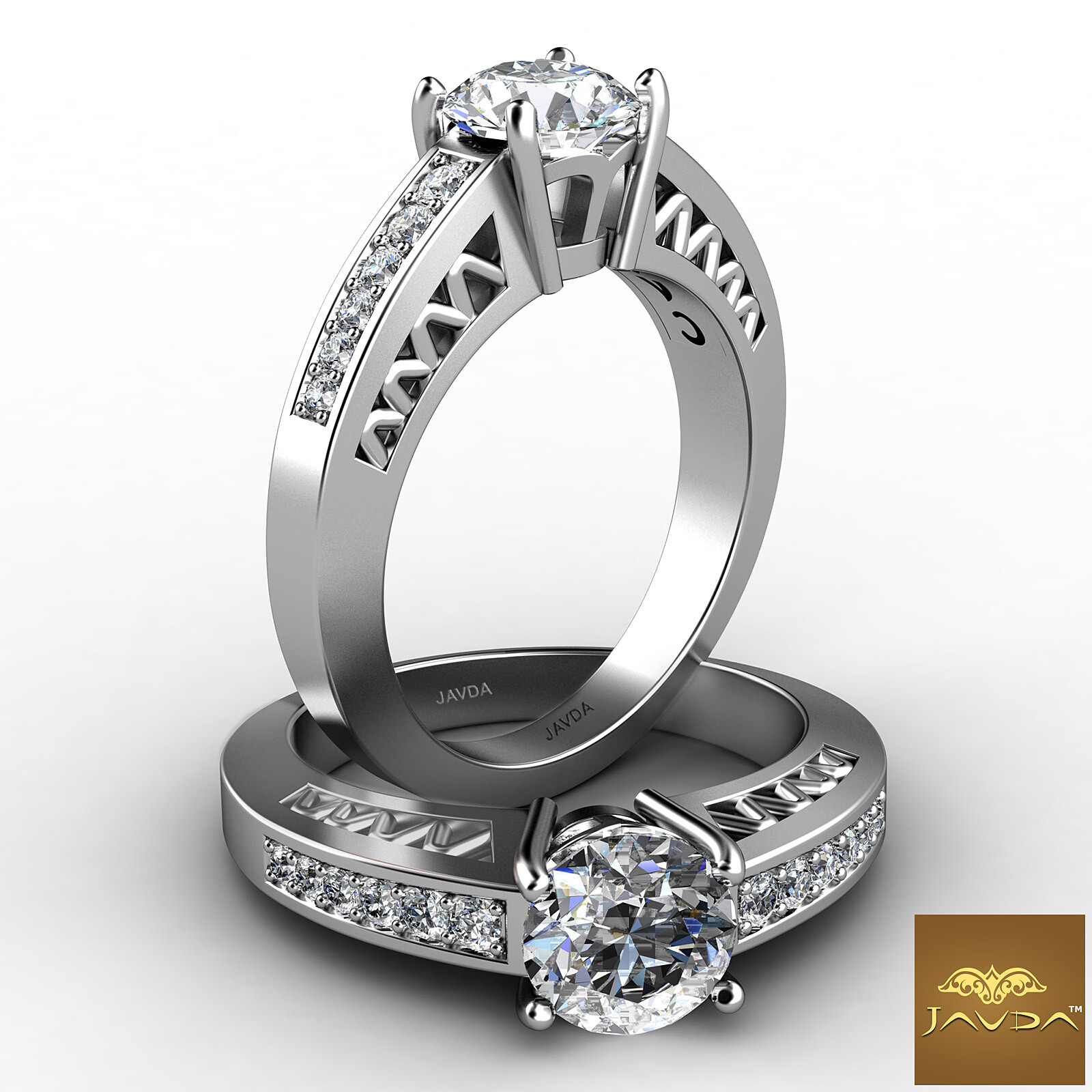 Micro Pave Setting Filigree Shank Round Diamond Engagement Ring GIA F ...