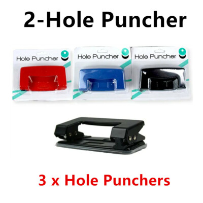 3 x Classic Two Holes Puncher 2 Hole Office Paper Document Sheet Ring ...