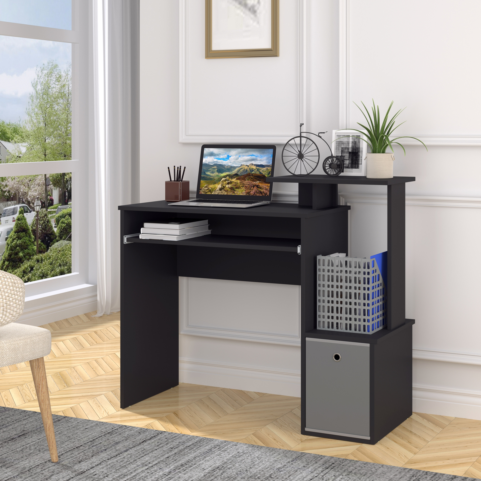 Computer Desk with Sliding Keyboard Tray Storage Drawer Shelf ...