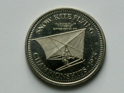 Kimberley BC CANADA 1975 Trade DOLLAR Token with Snow Kite Flying Skier ...